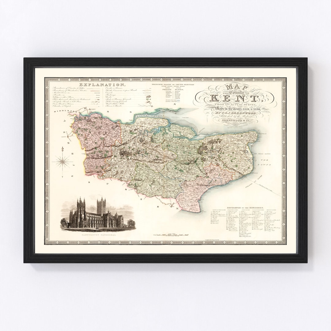 Kent England Map 1829 Old Map of Kent England England Art Vintage Print ...