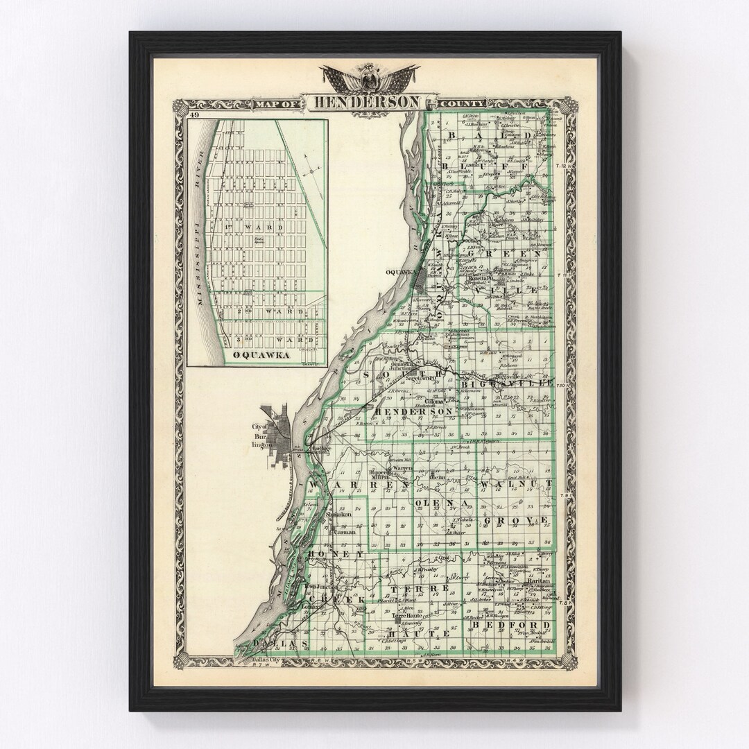 Henderson County Map 1876, Vintage Henderson County Map, Old Henderson ...