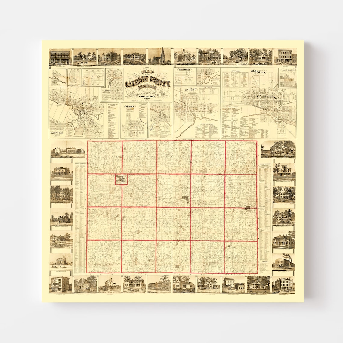 Calhoun County Michigan Map 1858 Old Map of Calhoun County - Etsy