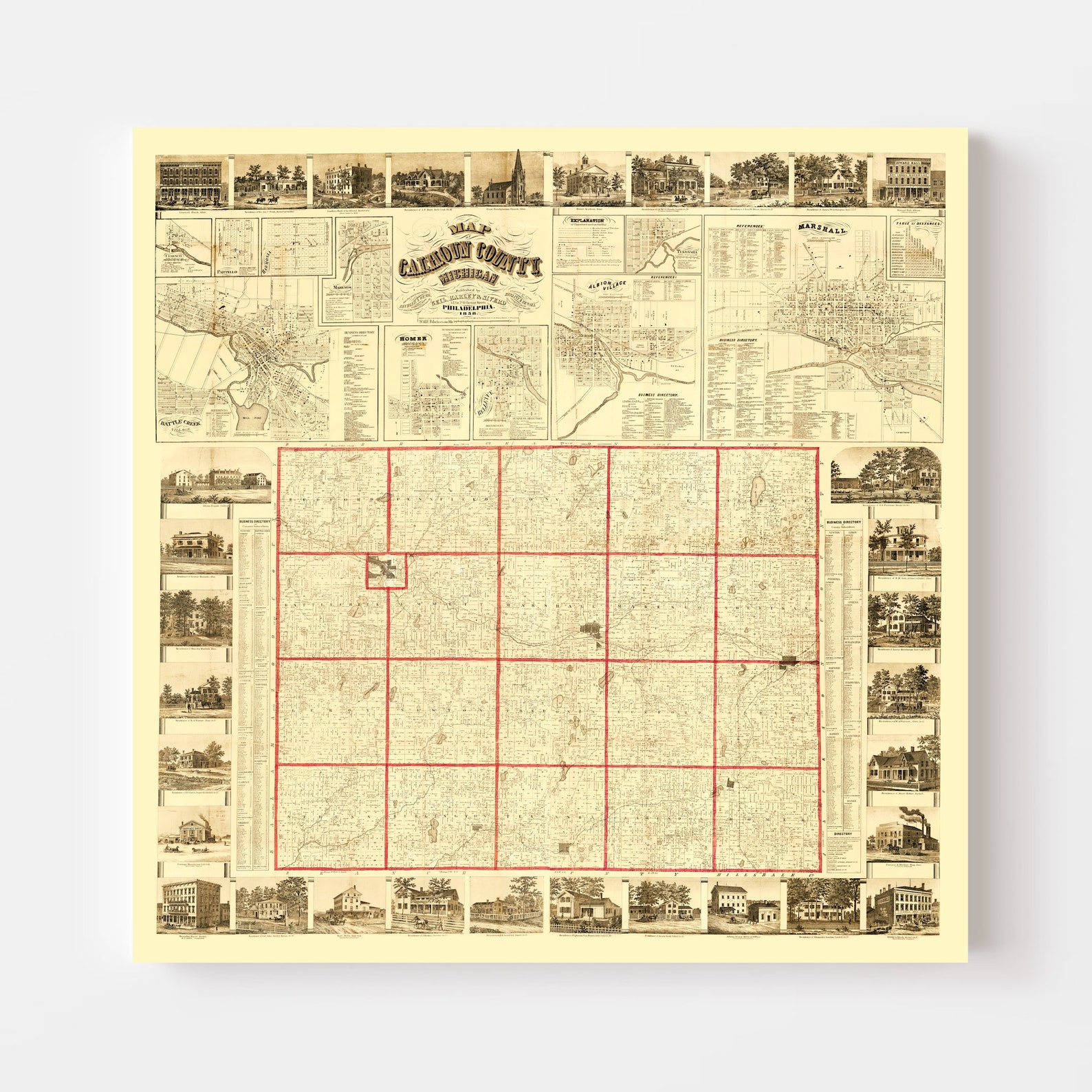 Calhoun County Michigan Map 1858 Old Map of Calhoun County - Etsy