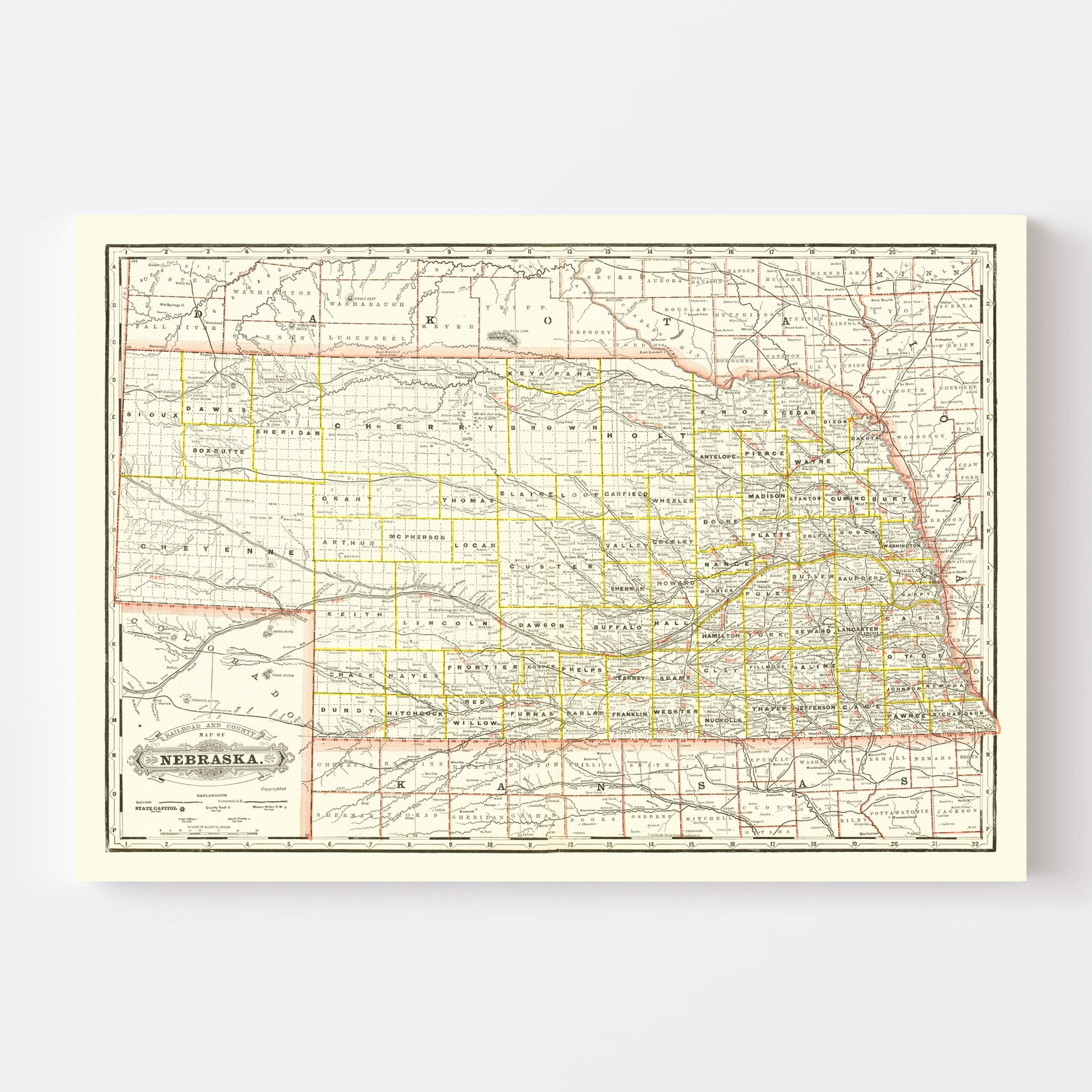 Nebraska Railroad Map 1888 Old Railroad Map of Nebraska Art - Etsy