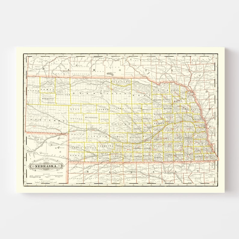 Nebraska Railroad Map 1888 Old Railroad Map of Nebraska Art - Etsy