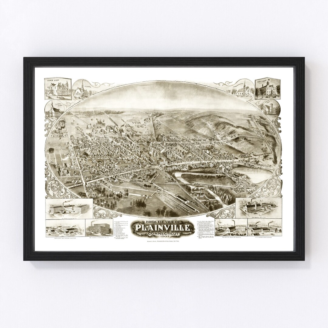 Plainville Map 1907, Vintage Plainville Map, Old Plainville Connecticut ...