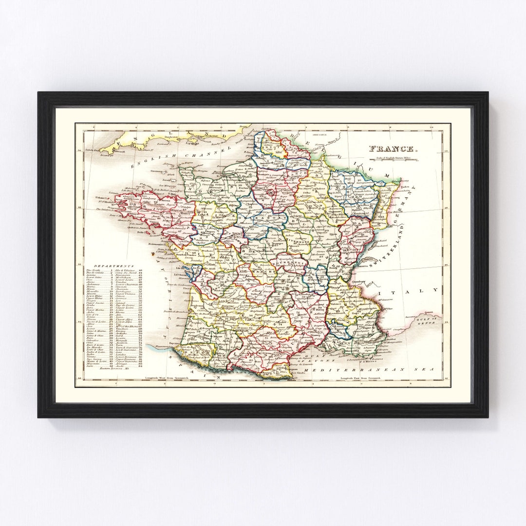 France Map 1832, Vintage France Map, Old France Art, Wall Art Gift for ...