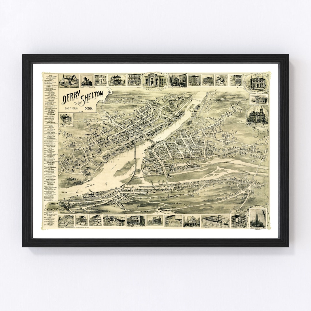 Derby Map 1898 Old Map of Derby Connecticut Art Vintage Print Framed ...