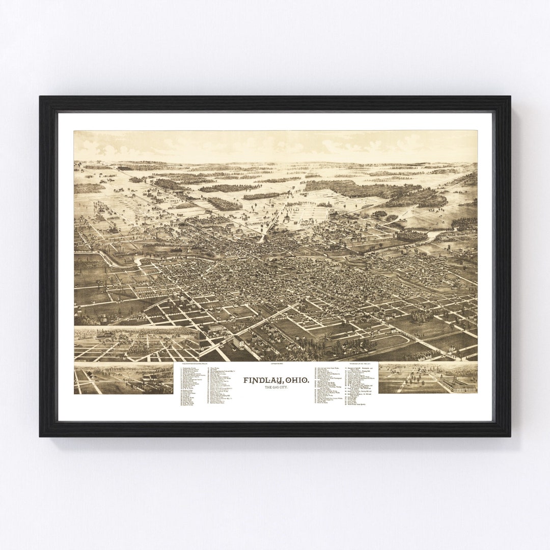 Findlay Map 1889 - Old Map of Findlay Ohio Art Vintage Print Framed ...