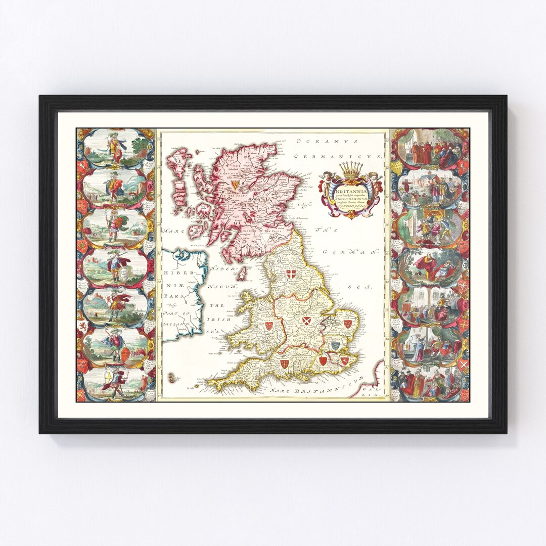 England Map 1665, Vintage England Map, Old England Art, Wall Art Gift ...