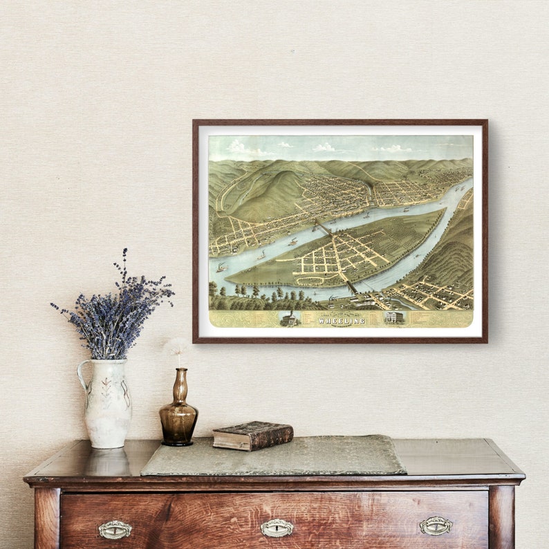Wheeling Map 1870 - Old Map of Wheeling West Virginia Art Vintage Print ...