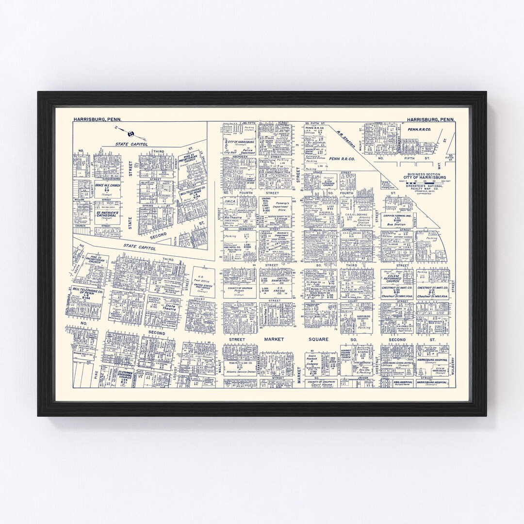 Harrisburg Map 1950, Vintage Harrisburg Map, Old Harrisburg ...