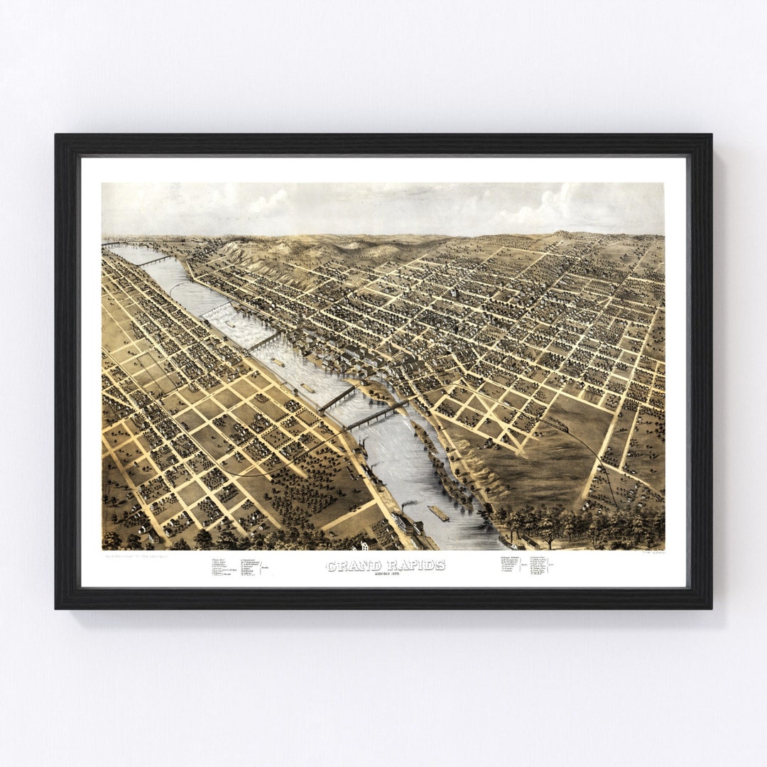 Grand Rapids Map 1868 - Old Map of Grand Rapids Michigan Art Vintage ...