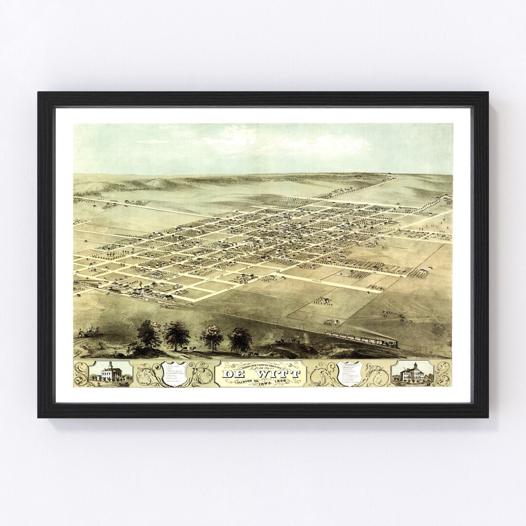 De Witt Map 1868, Vintage De Witt Map, Old De Witt Iowa Art, Wall Art ...