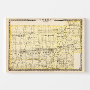 Coles County IL Map 1876 Old Map of Charleston Illinois Art Vintage ...