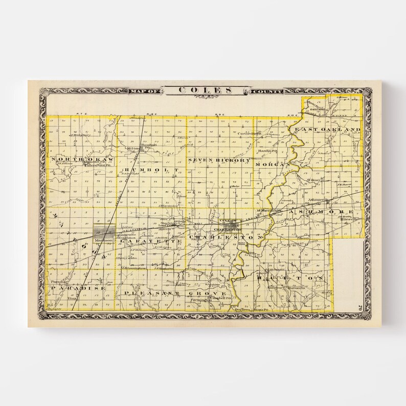 Coles County IL Map 1876 Old Map of Charleston Illinois Art - Etsy