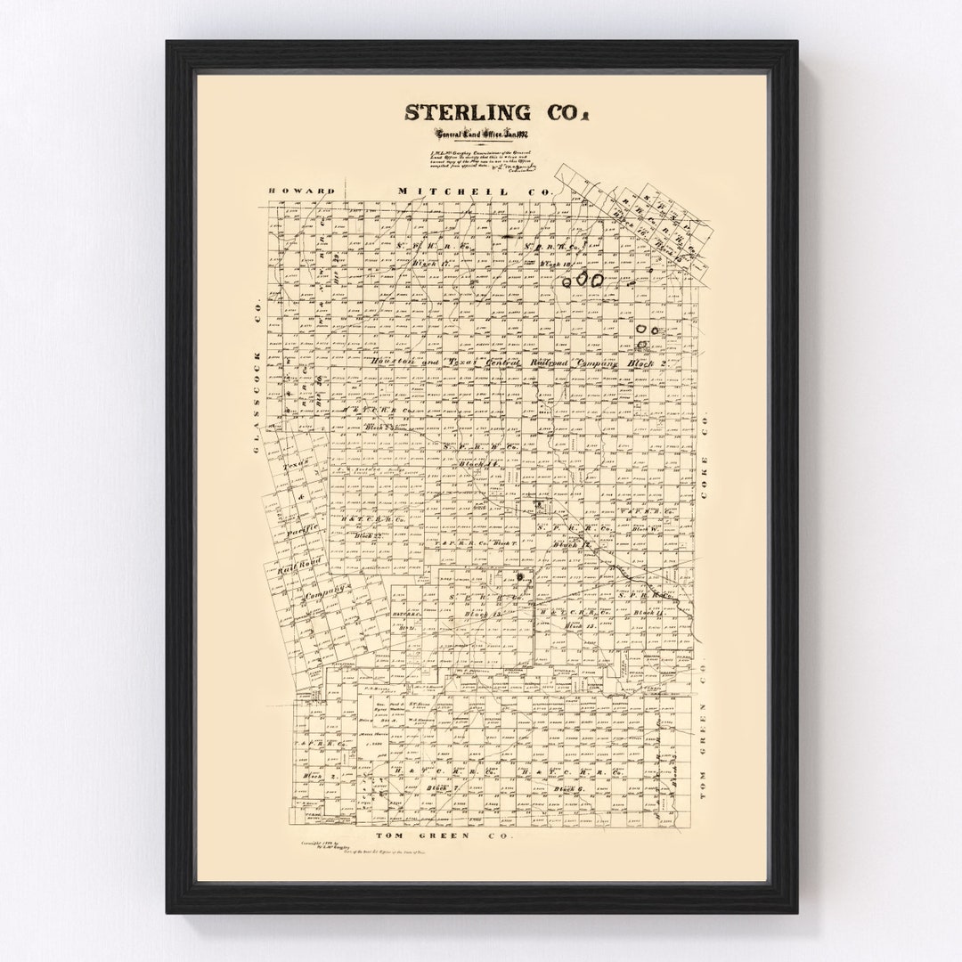 Sterling County Texas Map 1892 Old Map of Sterling County Texas Art ...