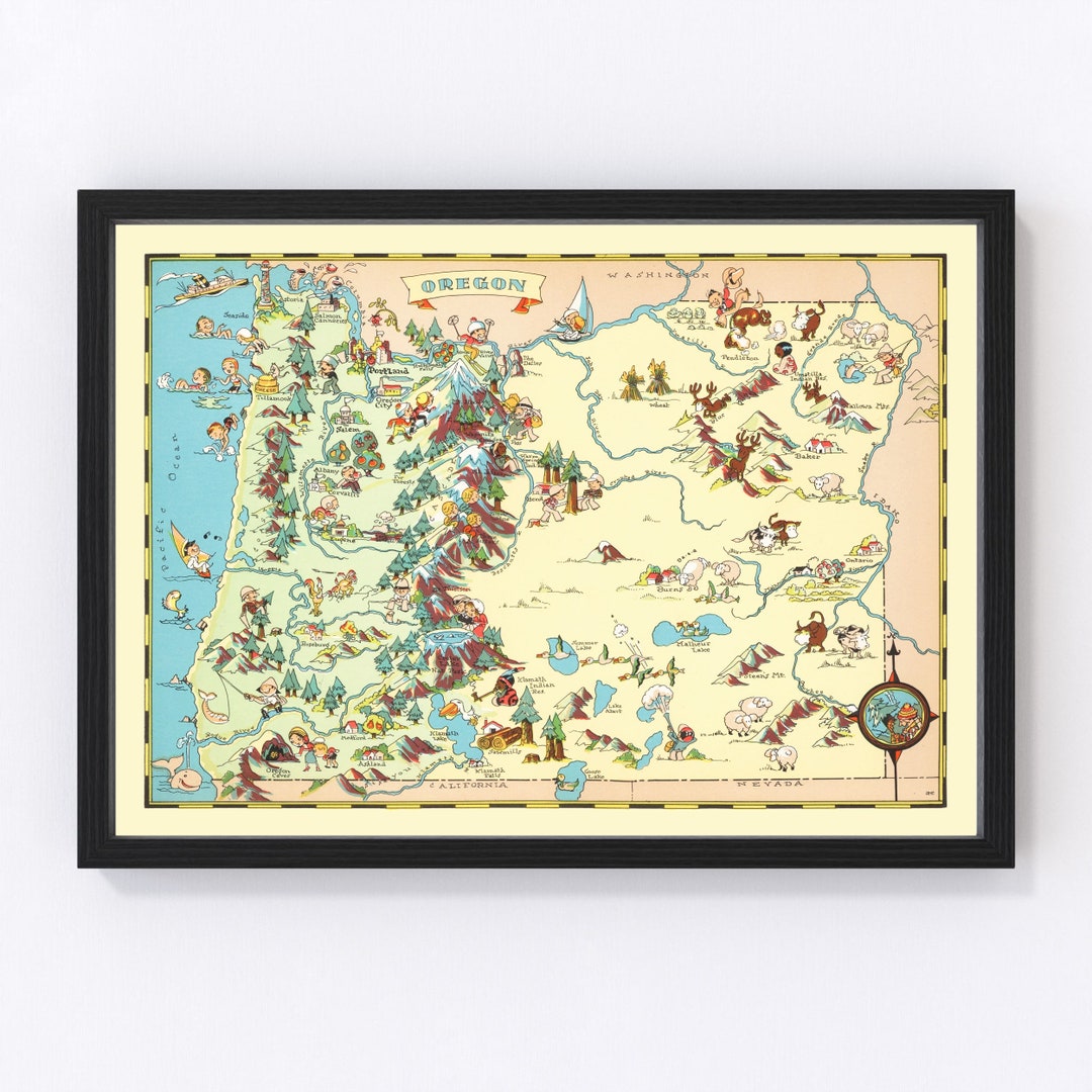 Oregon Map 1935, Vintage Oregon Map, Old Oregon Art, Wall Art Gift for ...