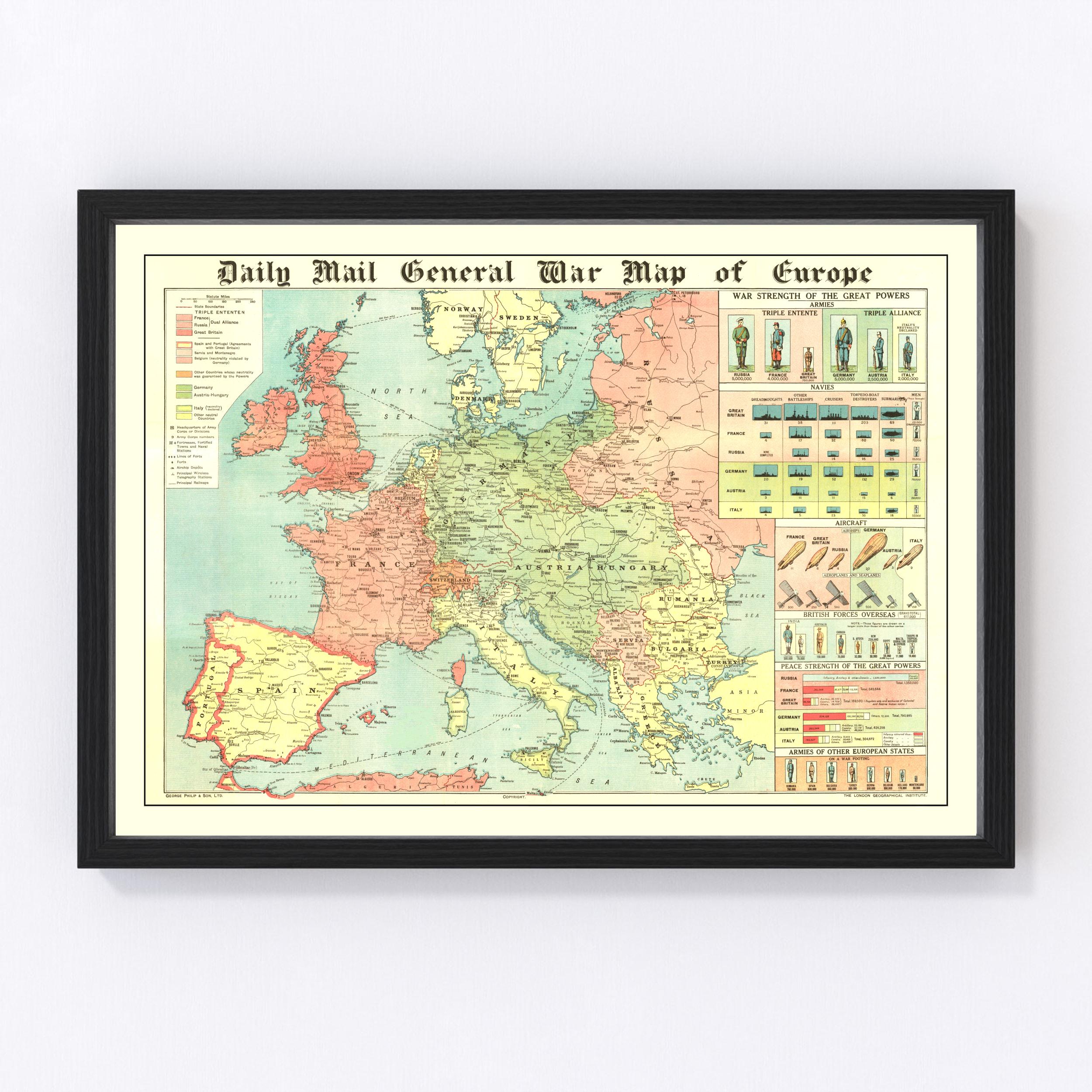 Europe Map 1914, Vintage Europe Map, Old Europe Art, Wall Art Gift for ...