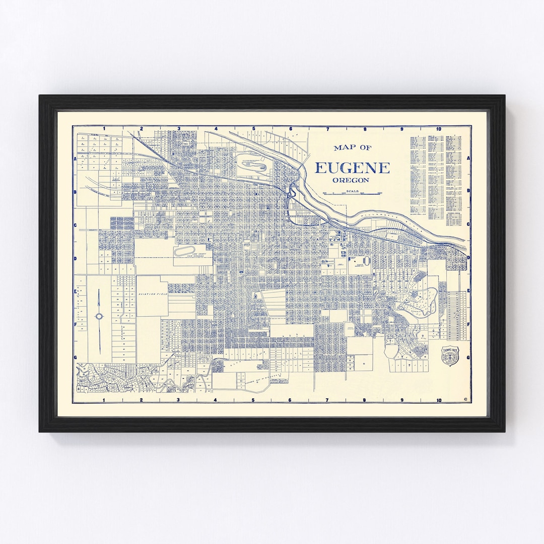 Eugene Map 1920 Old Map of Eugene Oregon Art Vintage Print Framed ...