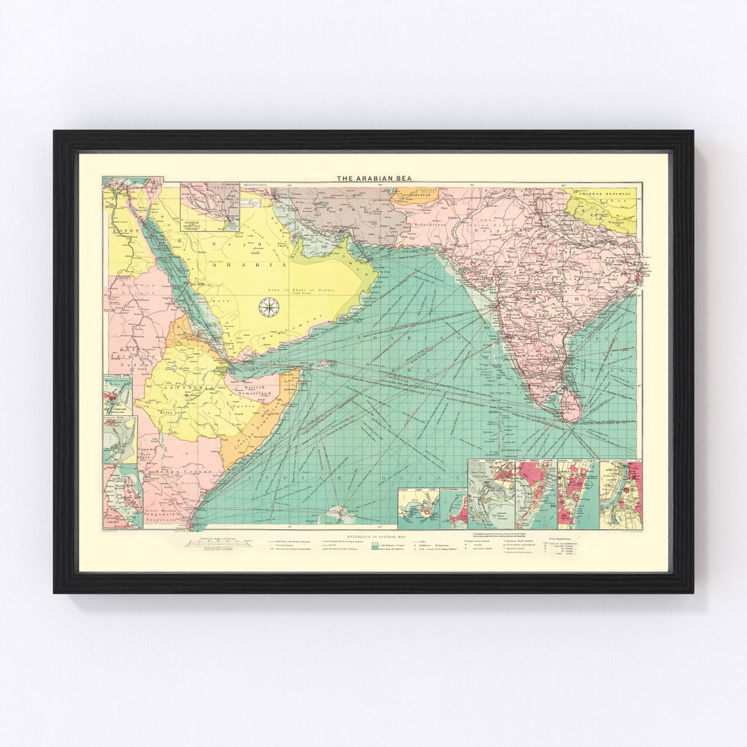 Arabian Sea Map 1922 Old Map of Arabian Sea Art Vintage Print Framed ...