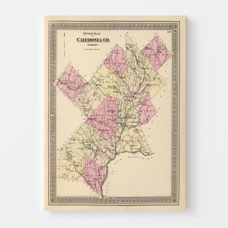 Caledonia County Map 1876, Vintage Caledonia County Map, Old Caledonia ...