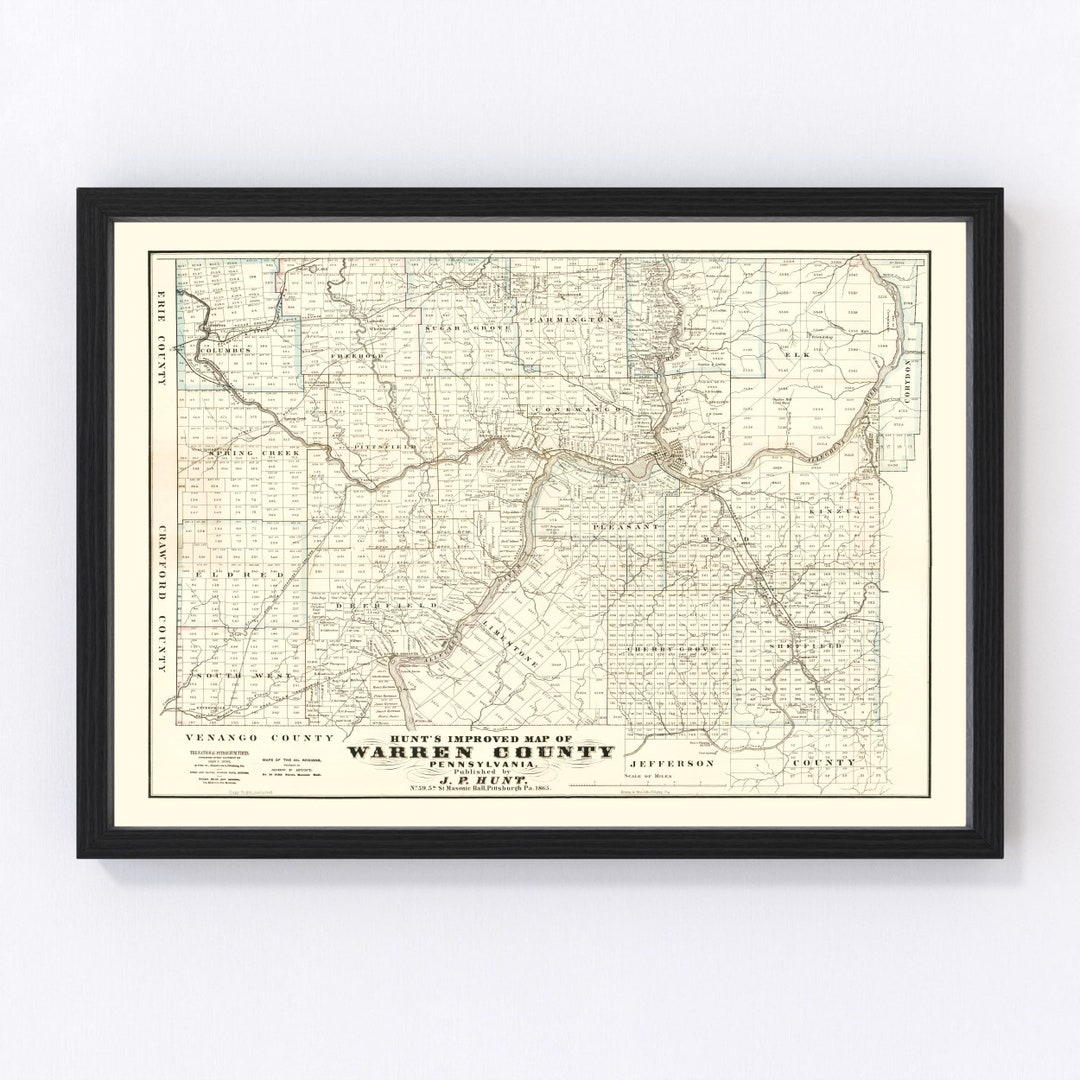 Warren County Map 1865, Vintage Warren County Map, Old Warren County ...