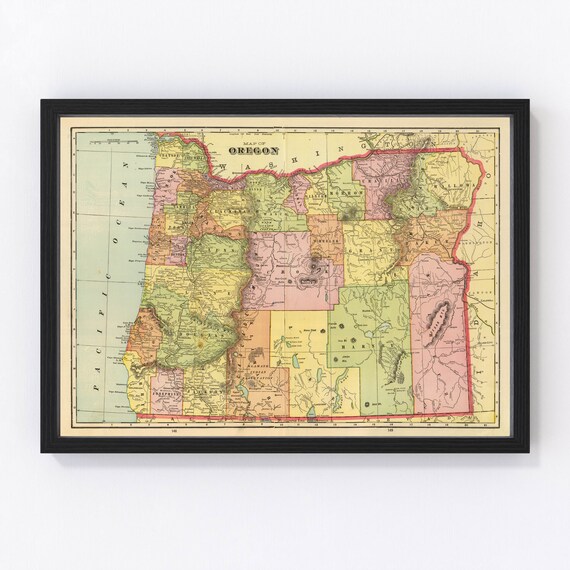 Oregon Map 1909 Old Map of Oregon Art Vintage Print Framed - Etsy