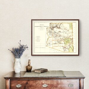 Arizona Map 1876 Old Map of Arizona Art Vintage Print Framed - Etsy