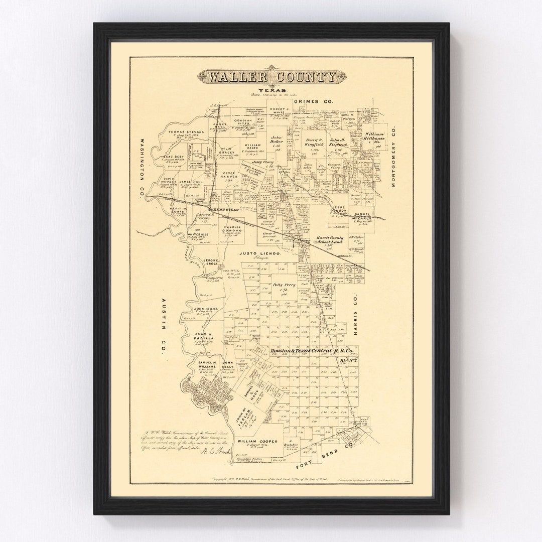 Waller County Texas Map 1879 Old Map of Waller County Texas Art Vintage ...
