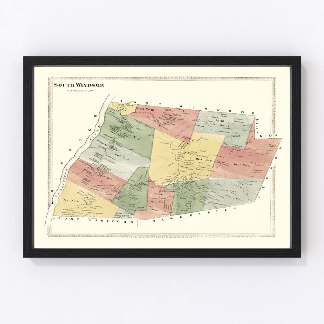South Windsor Map 1869 Old Map of South Windsor Connecticut Art Vintage ...