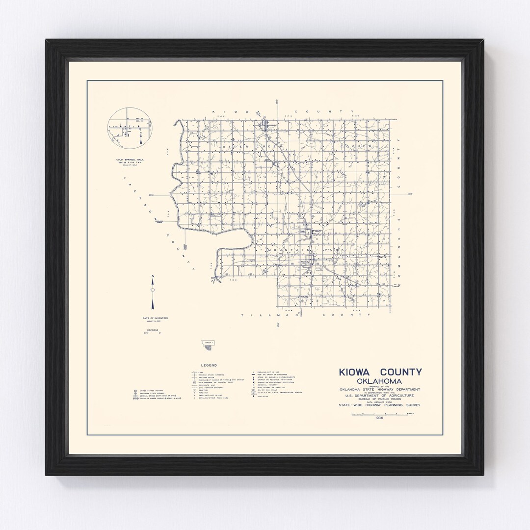 Kiowa County Map 1936, Vintage Kiowa County Map, Old Kiowa County ...