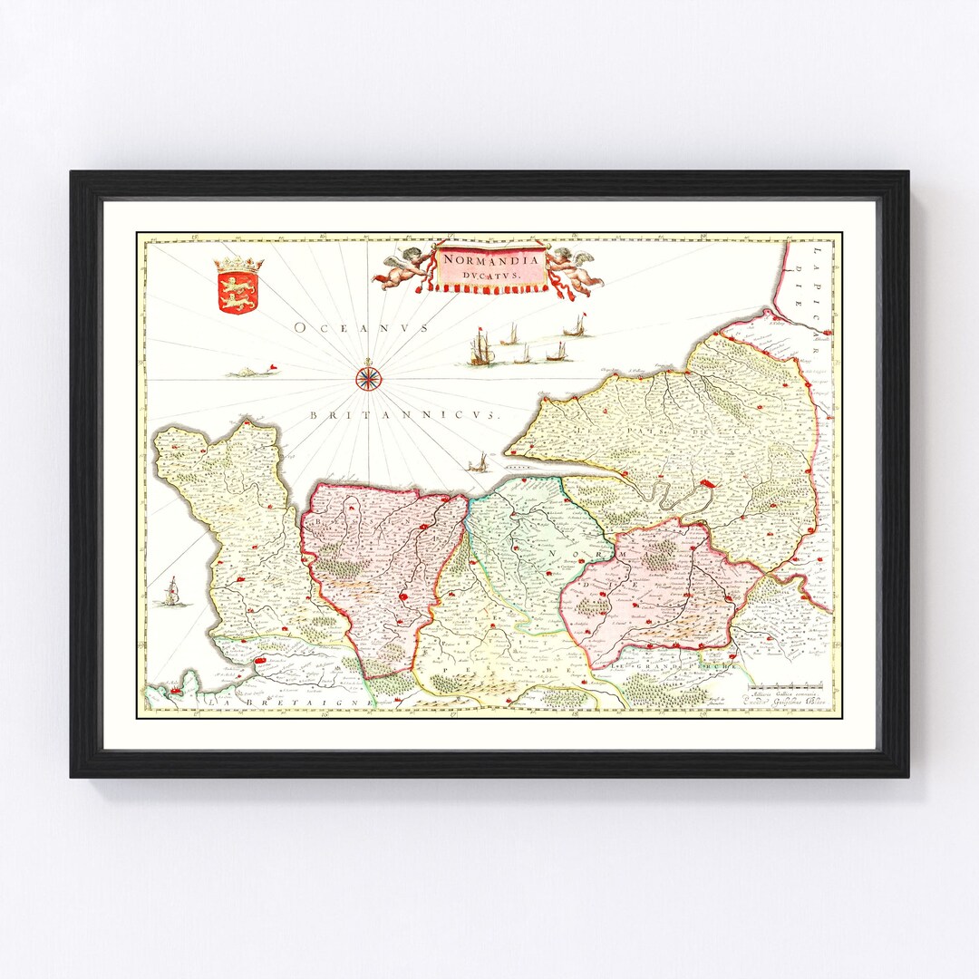 Normandy Map 1665, Vintage Normandy Map, Old Normandy Art, Wall Art ...