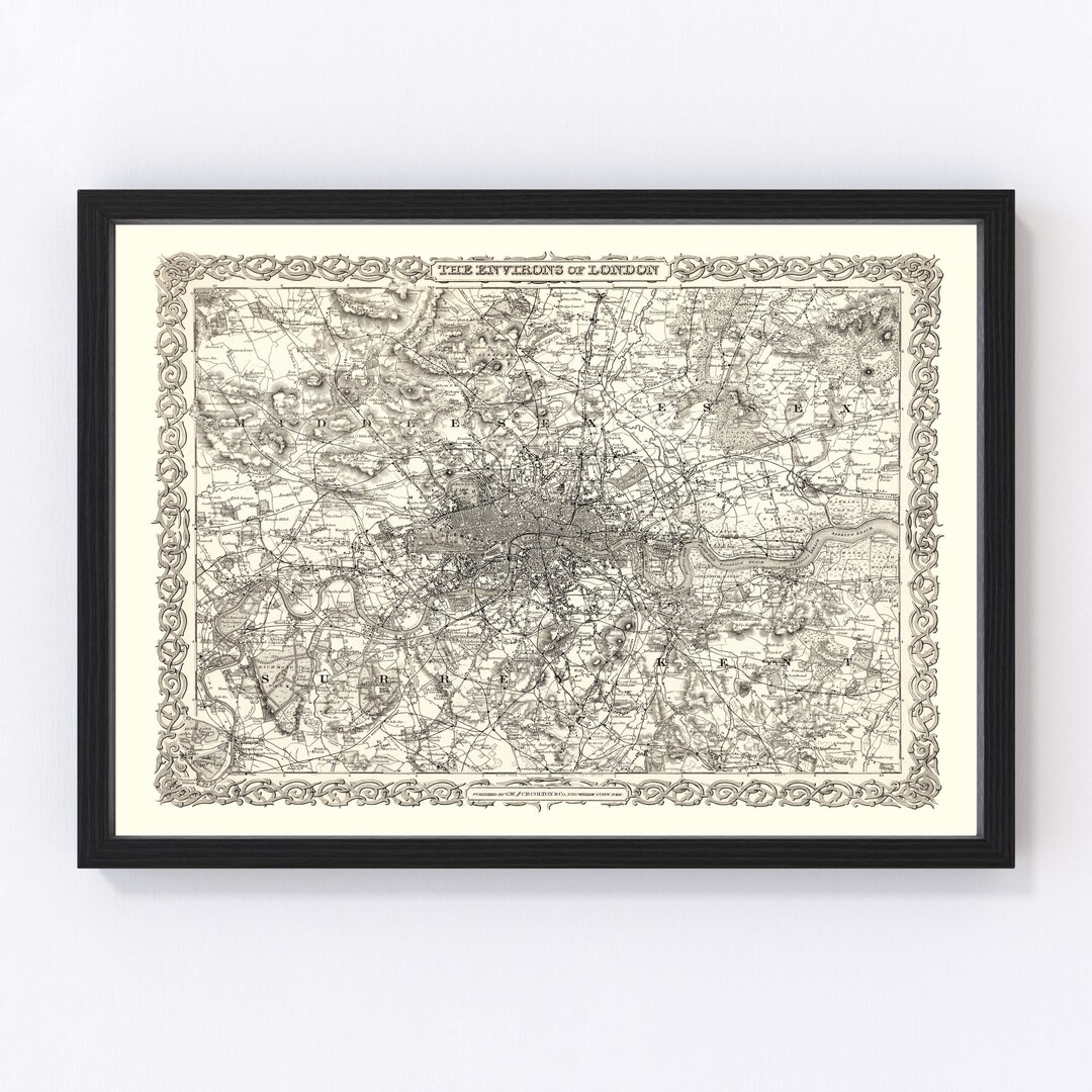 London Map 1886 Old Map of London England Art Vintage Print Framed Wall ...