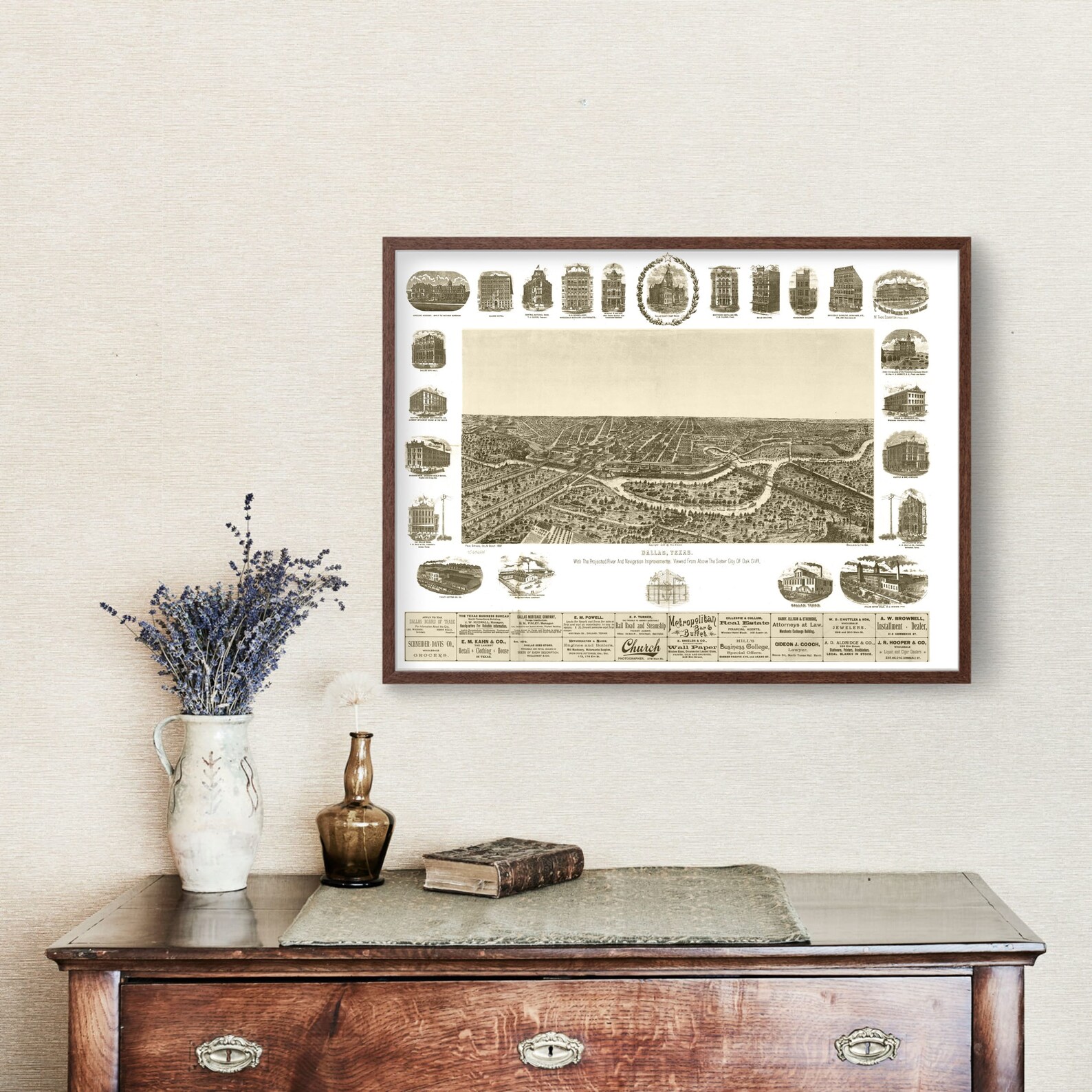 Dallas Map 1892 - Old Map of Dallas Texas Art Vintage Print Framed ...
