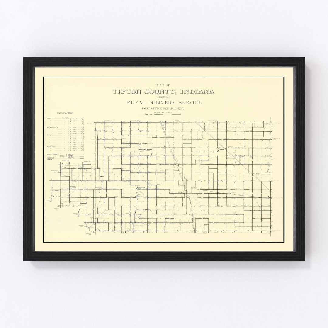 Tipton County Map 1910, Vintage Tipton County Map, Old Tipton County ...