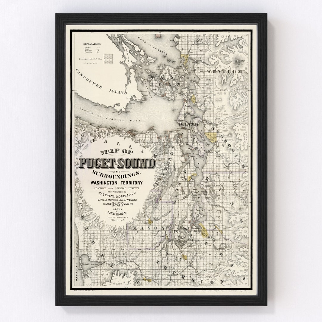 Seattle Map 1877, Vintage Seattle Map, Old Seattle Washington Art, Wall ...