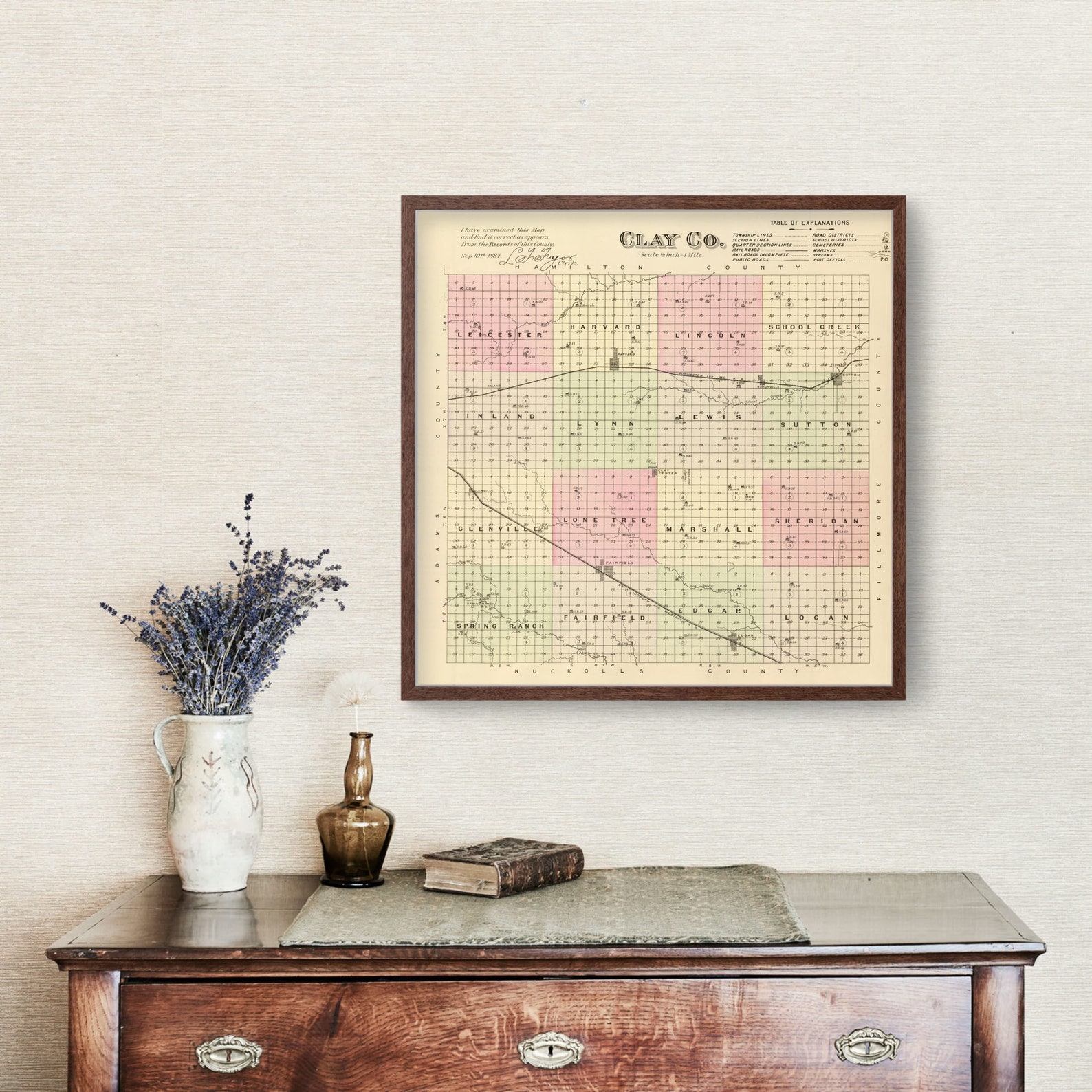 Clay County NE Map 1885 Old Map of Clay Center Nebraska Art - Etsy