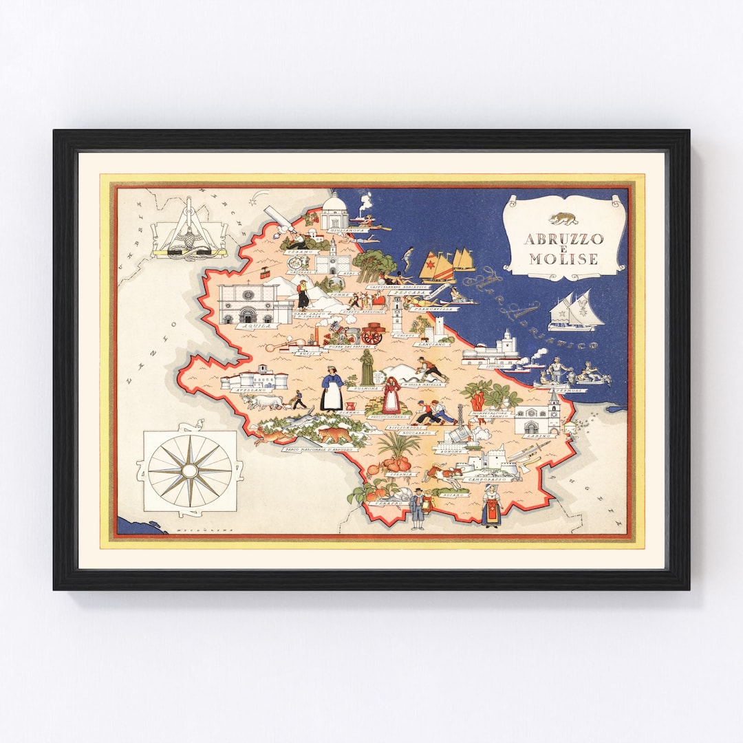 Abruzzi E Molise Italy Map 1938 - Old Map of Abruzzi E Molise Italy ...
