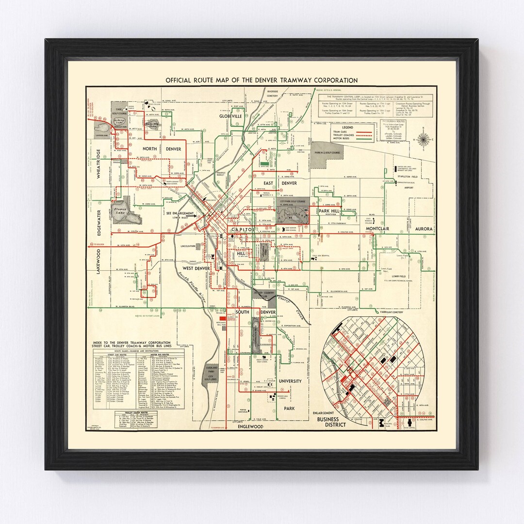 Denver Map 1933, Vintage Denver Map, Old Denver Art, Wall Art Gift for ...