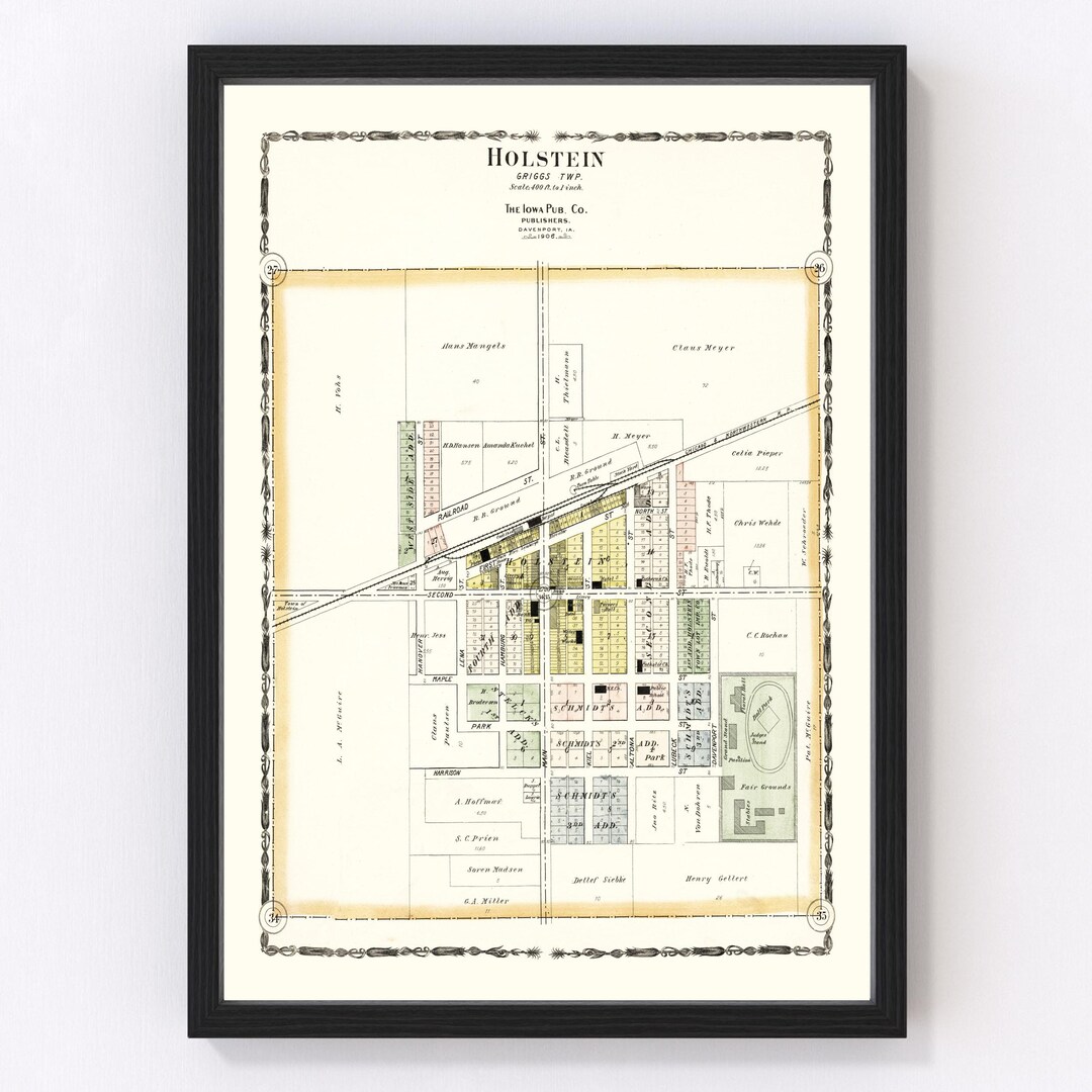 Holstein Map 1906 Old Map of Holstein Iowa Art Vintage Print Framed ...