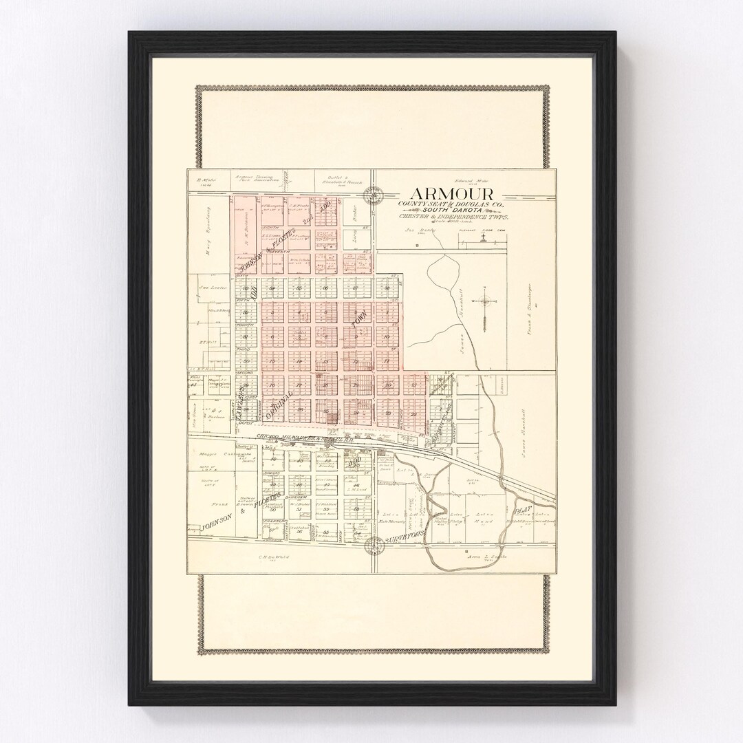 Armour Map 1909 Old Map of Armour South Dakota Art Vintage Print Framed ...