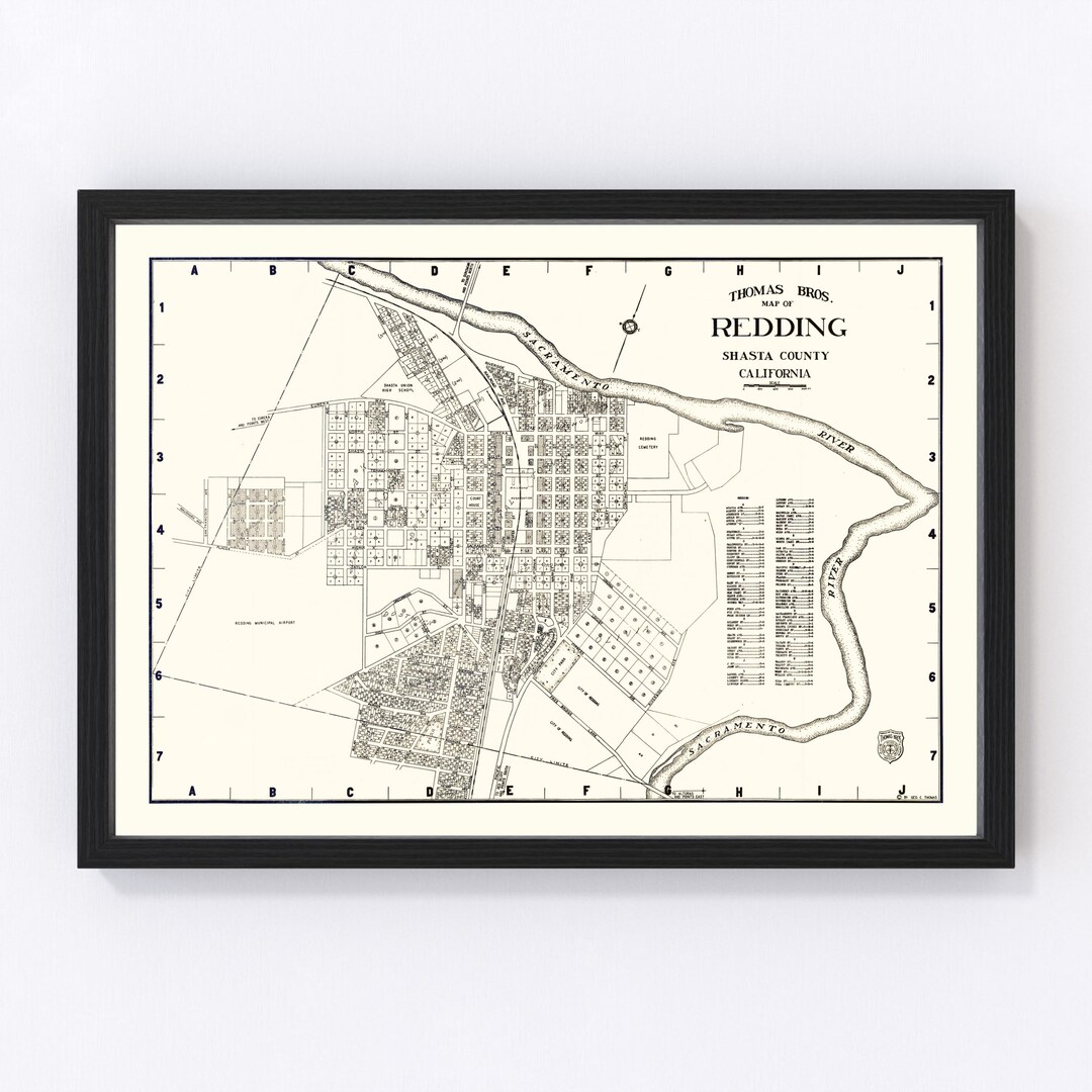 Redding Map 1920, Vintage Redding Map, Old Redding California Art, Wall ...