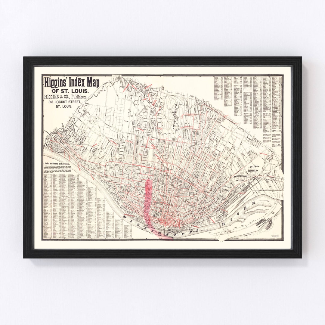 St. Louis Map 1894, Vintage St. Louis Map, Old St. Louis Missouri Art ...
