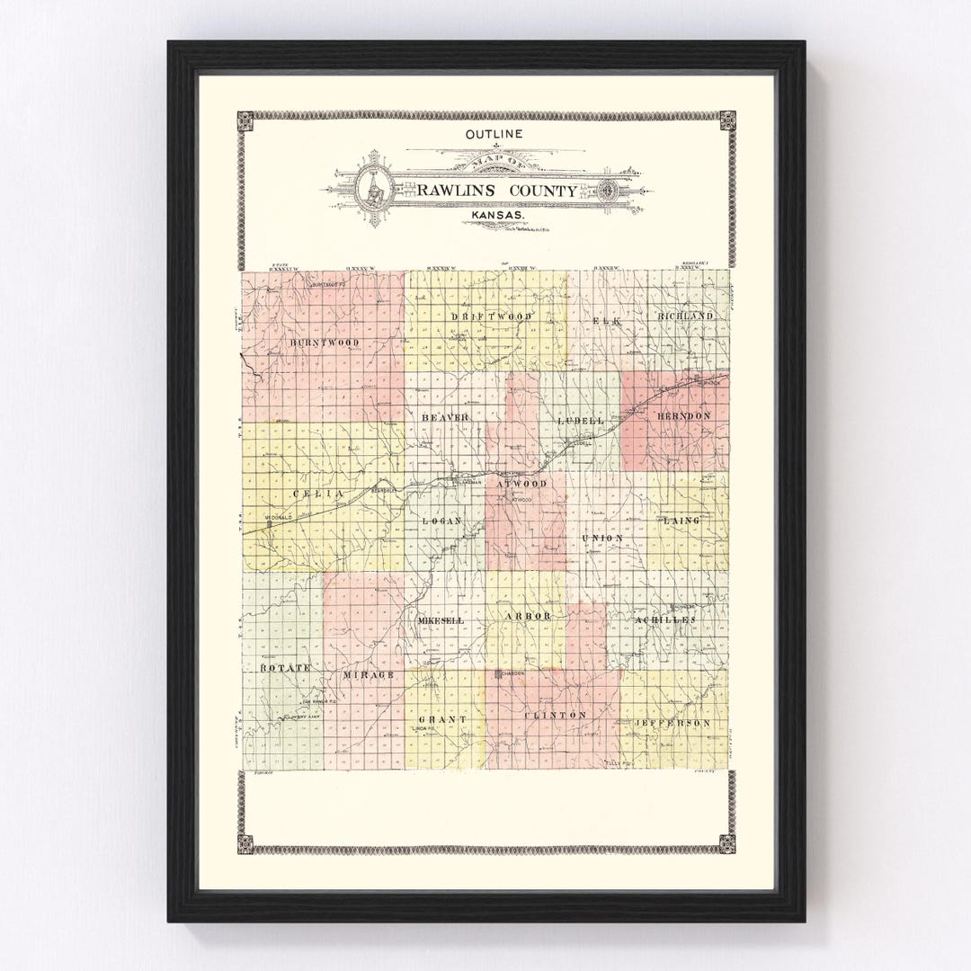 Rawlins County Map 1906, Vintage Rawlins County Map, Old Rawlins County ...
