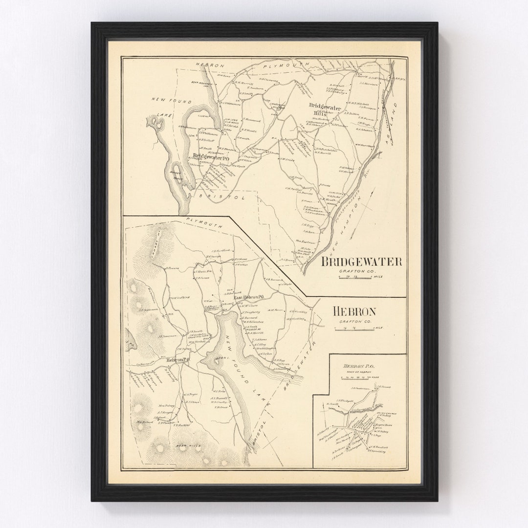 Bridgewater Map 1892 Old Map of Bridgewater New Hampshire Art Vintage ...