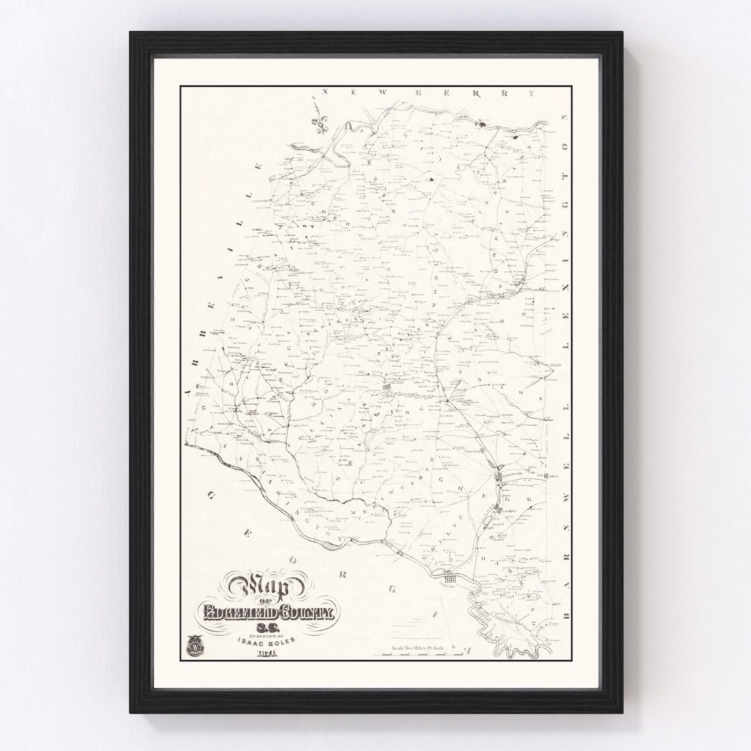 Edgefield County SC Map 1871 Old Map of South Carolina Art Vintage ...