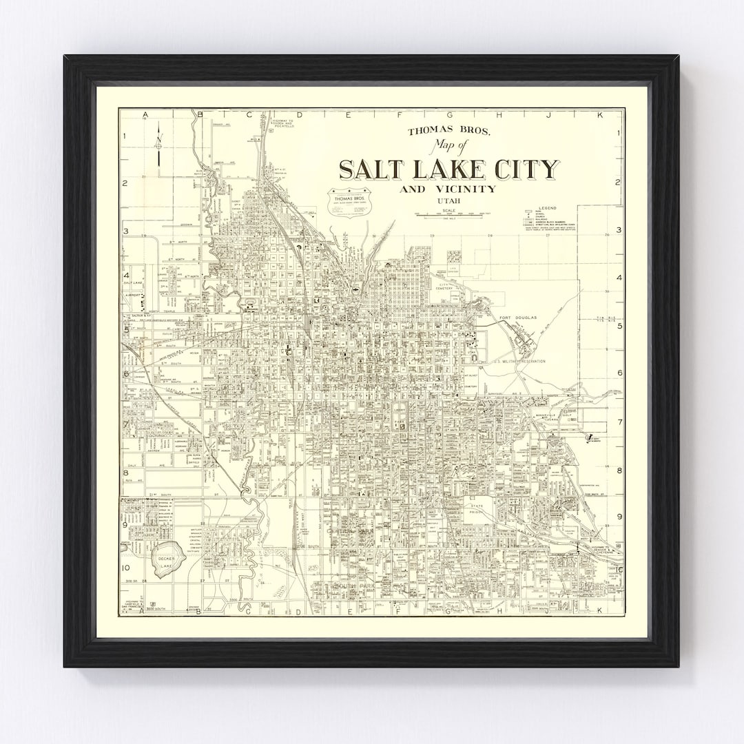 Salt Lake City Map 1935 Old Map of Salt Lake City Utah Art Vintage ...