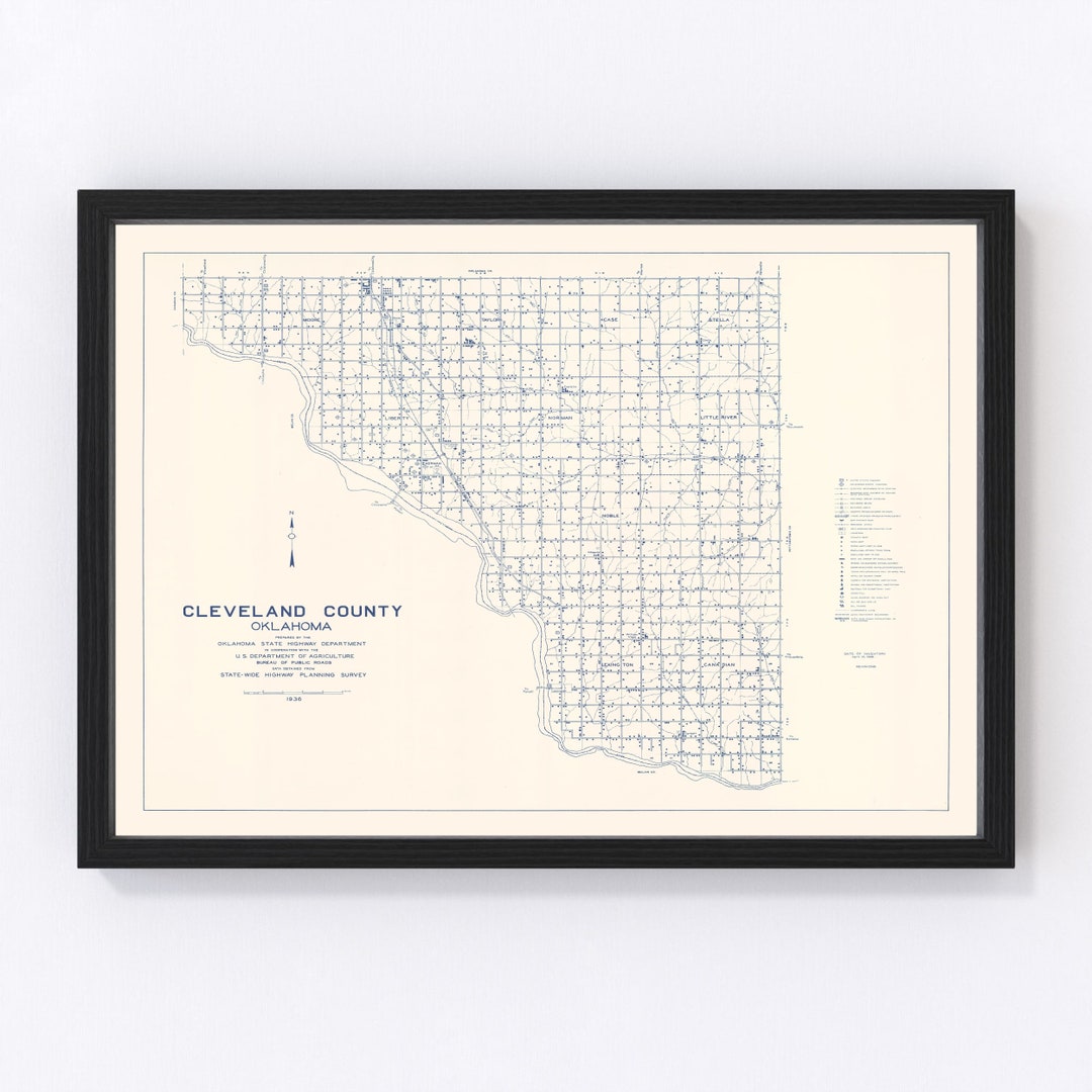 Cleveland County OK Map 1936 Old Map of Oklahoma Art Vintage Print ...