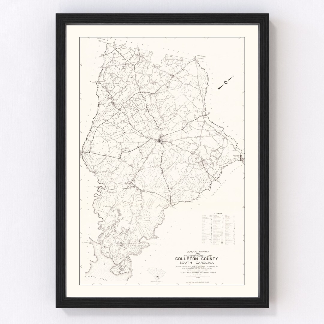 Colleton County Map 1938, Vintage Colleton County Map, Old Colleton ...