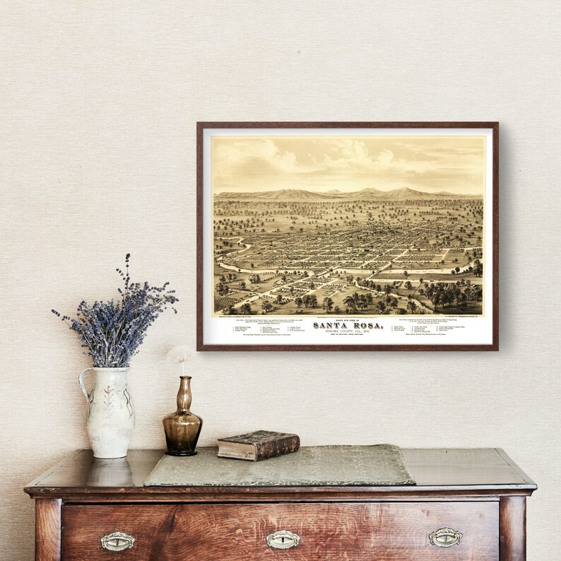 Santa Rosa Map 1876 Old Map of Santa Rosa California Art - Etsy