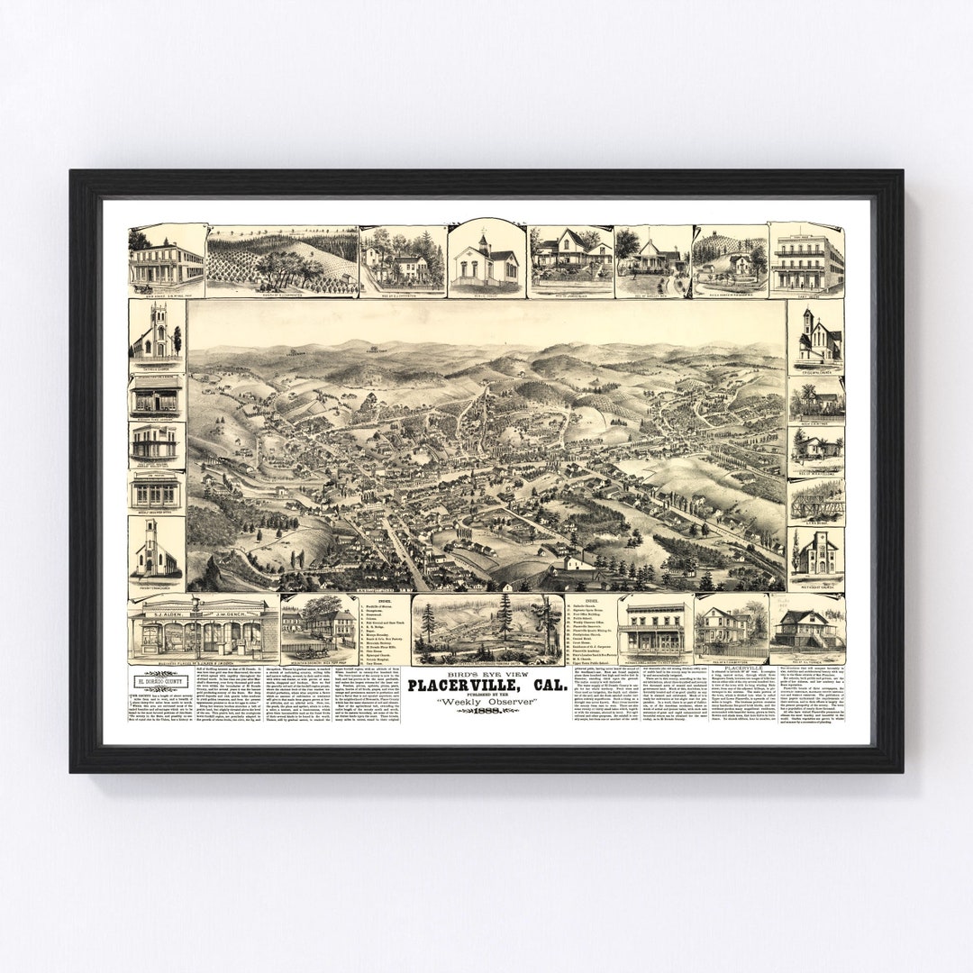 Placerville Map 1888 - Old Map of Placerville California Art Vintage ...