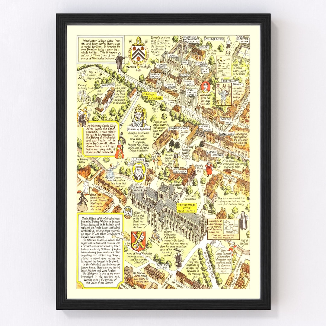 Winchester Map 1948, Vintage Winchester Map, Old Winchester Art, Wall ...